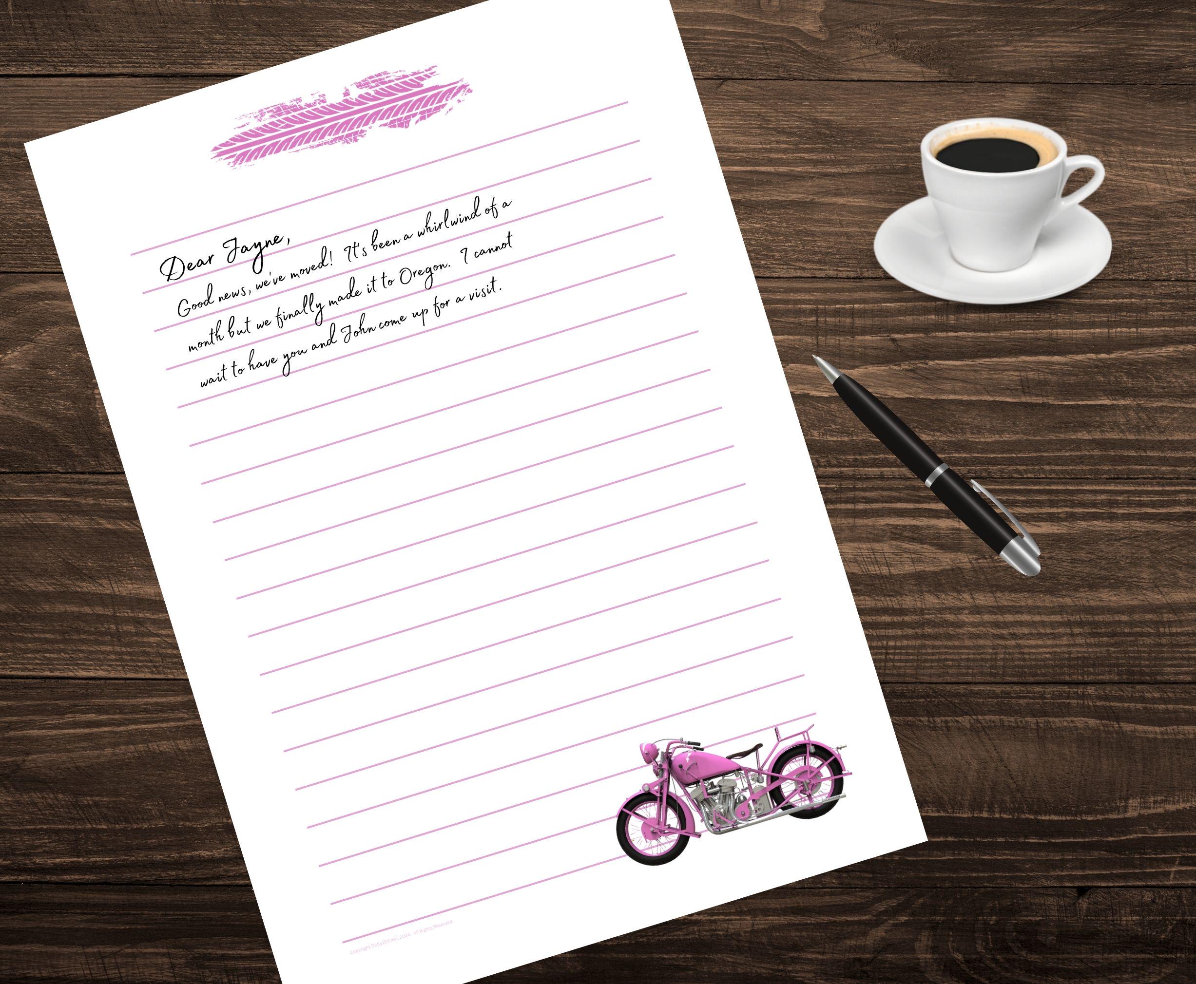 Pink Harley PRINTABLE Stationery Writing Paper Stationary Letter Lined ...