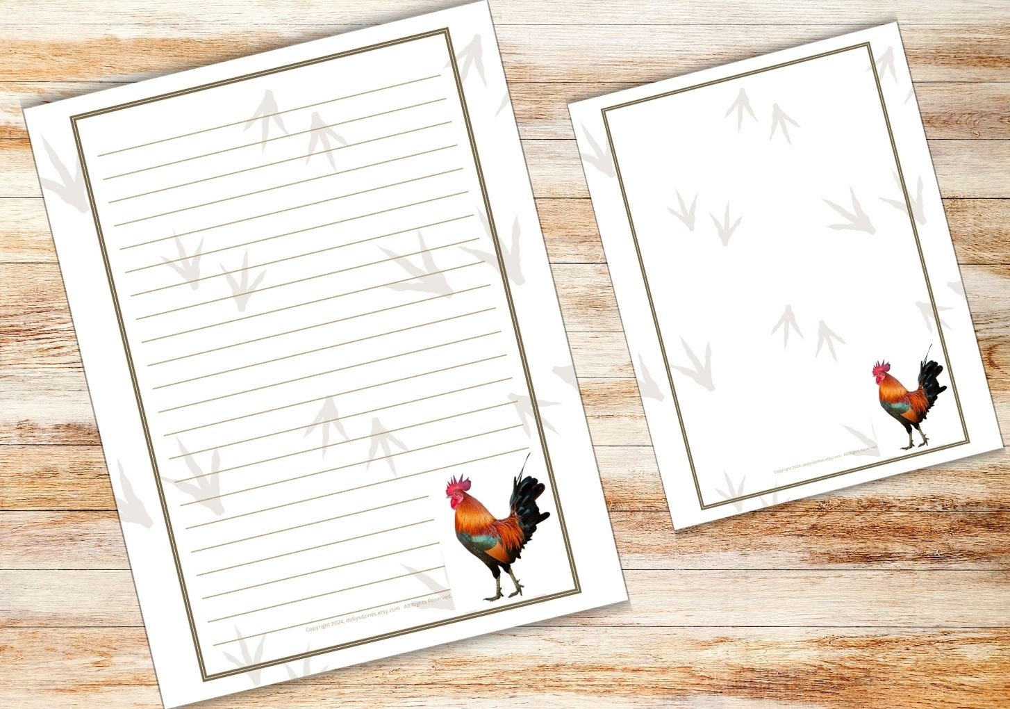 Rooster Printable Stationary Set With Envelope Writing Paper US Letter ...
