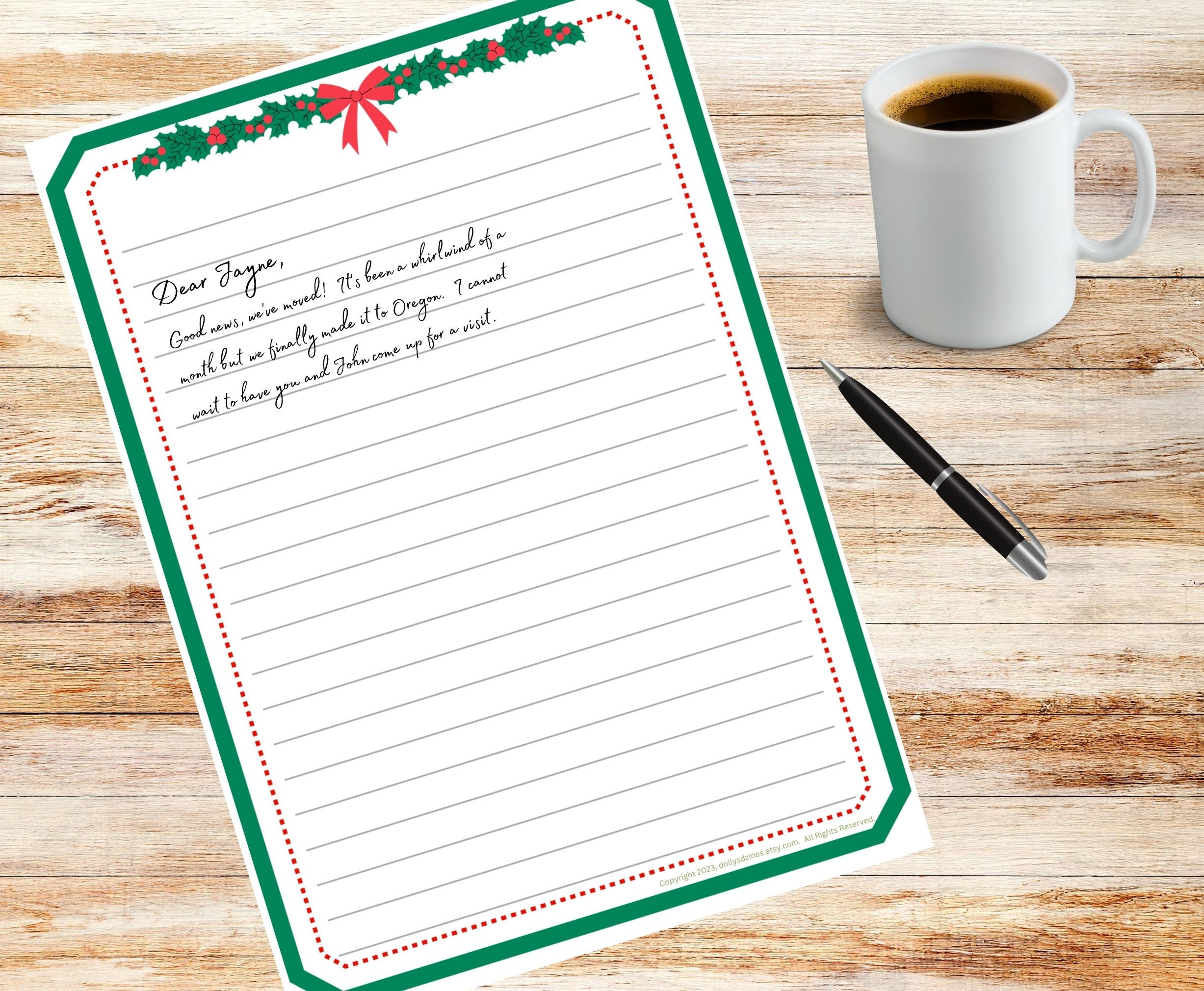 Holly Christmas Stationery, Printable Christmas Stationery, Christmas ...