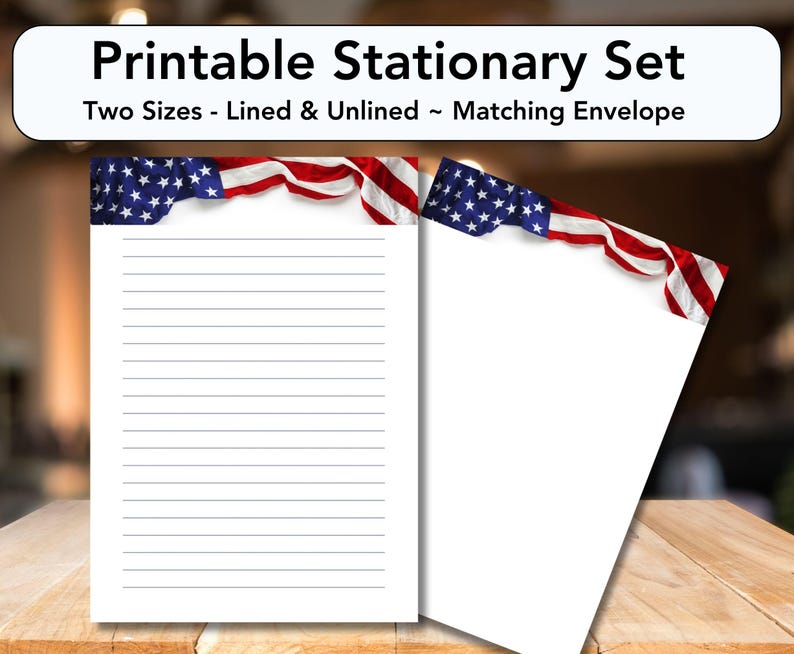USA Flag PRINTABLE Stationery Writing Paper Stationary Letter Note ...