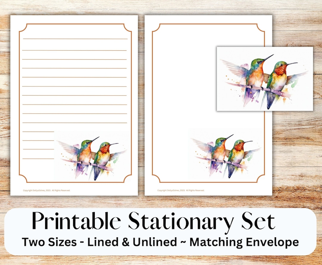 Hummingbird Printable Stationary Set With Envelope Writing - Etsy