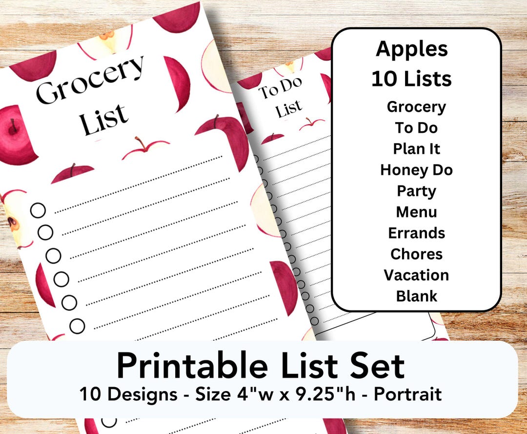 Apples PRINTABLE Lists, Grocery List, Shopping List, to Do List, Honey ...