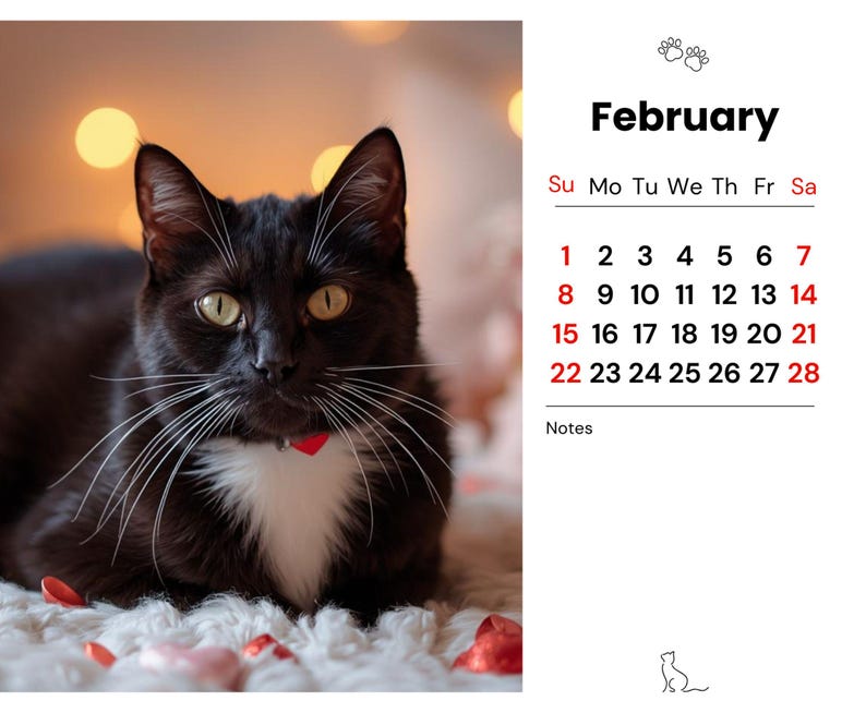 Tuxedo Cat Calendar 2026 PRINTABLE Kittens Feline Wall Calendar Desk ...