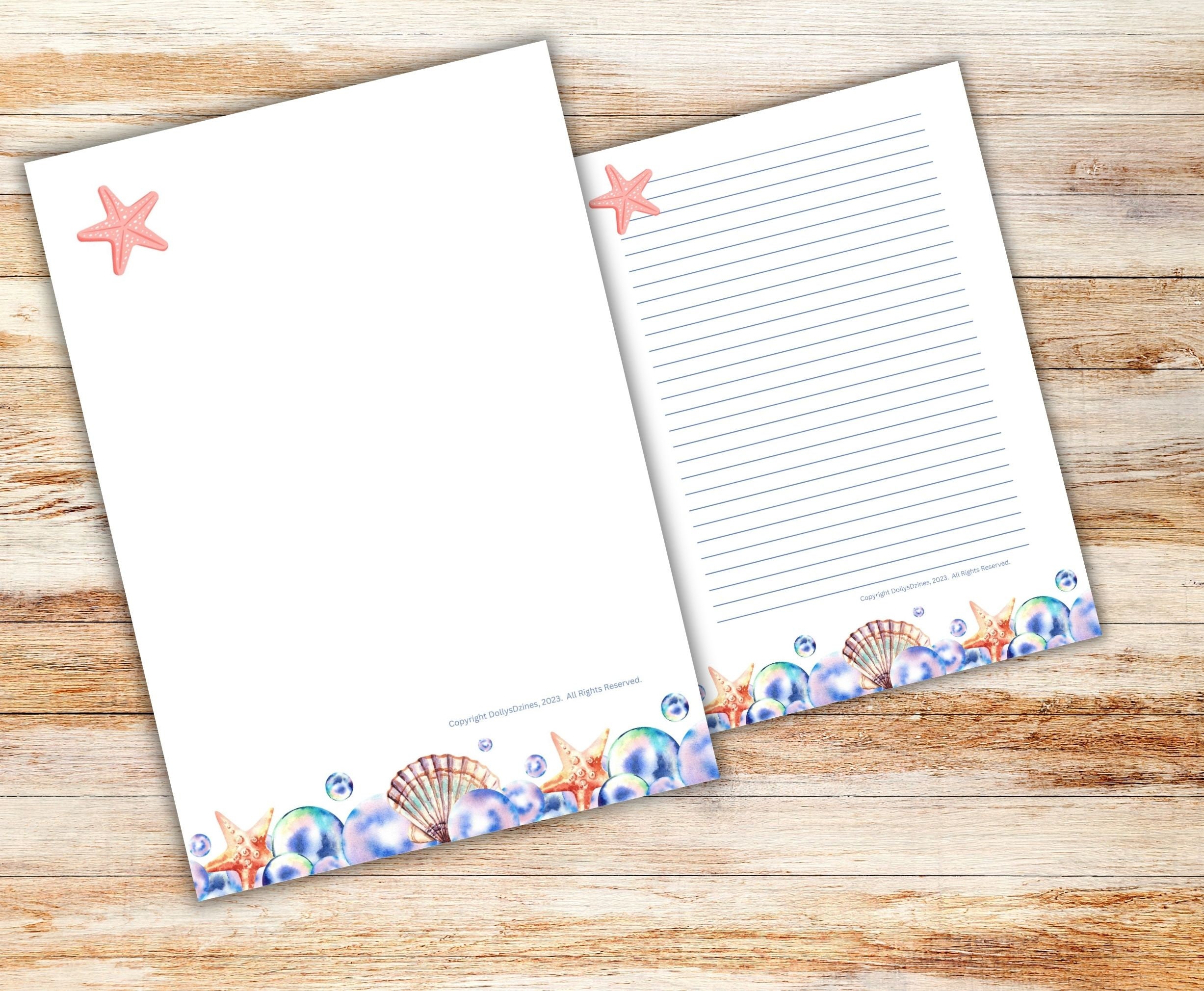 Seashell Printable Stationary Set With Envelope, Writing Paper, US ...