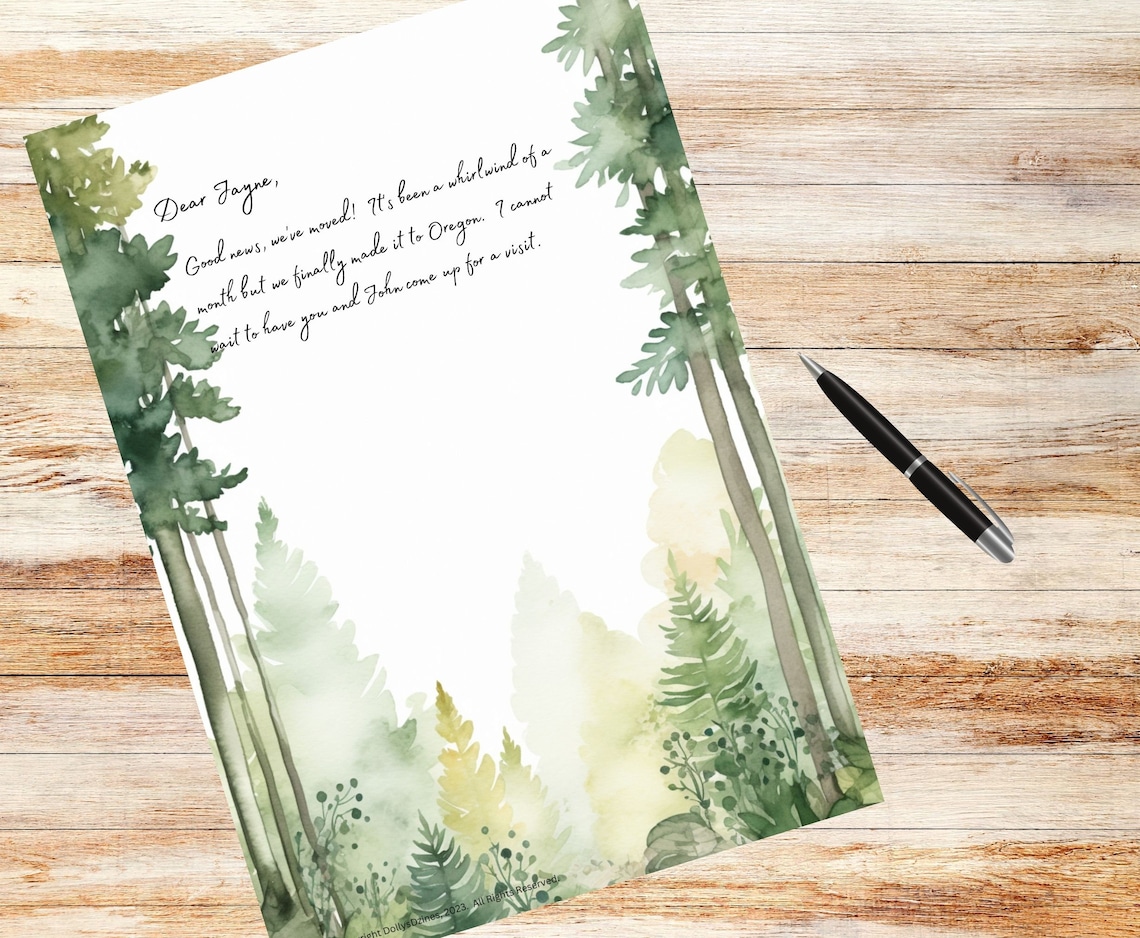 Forest Printable Stationary Set With Envelope, Writing Paper, US Letter ...