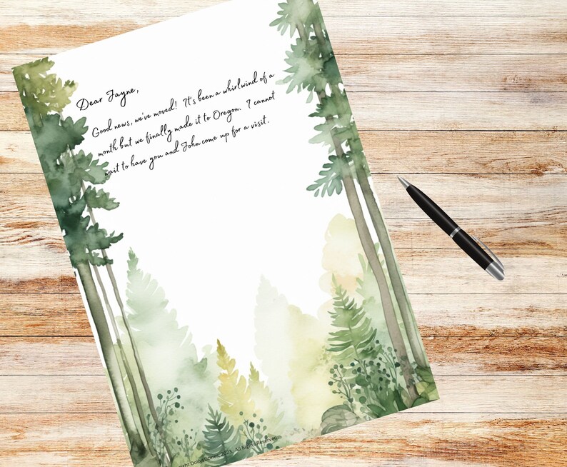 Forest Printable Stationary Set With Envelope, Writing Paper, US Letter ...