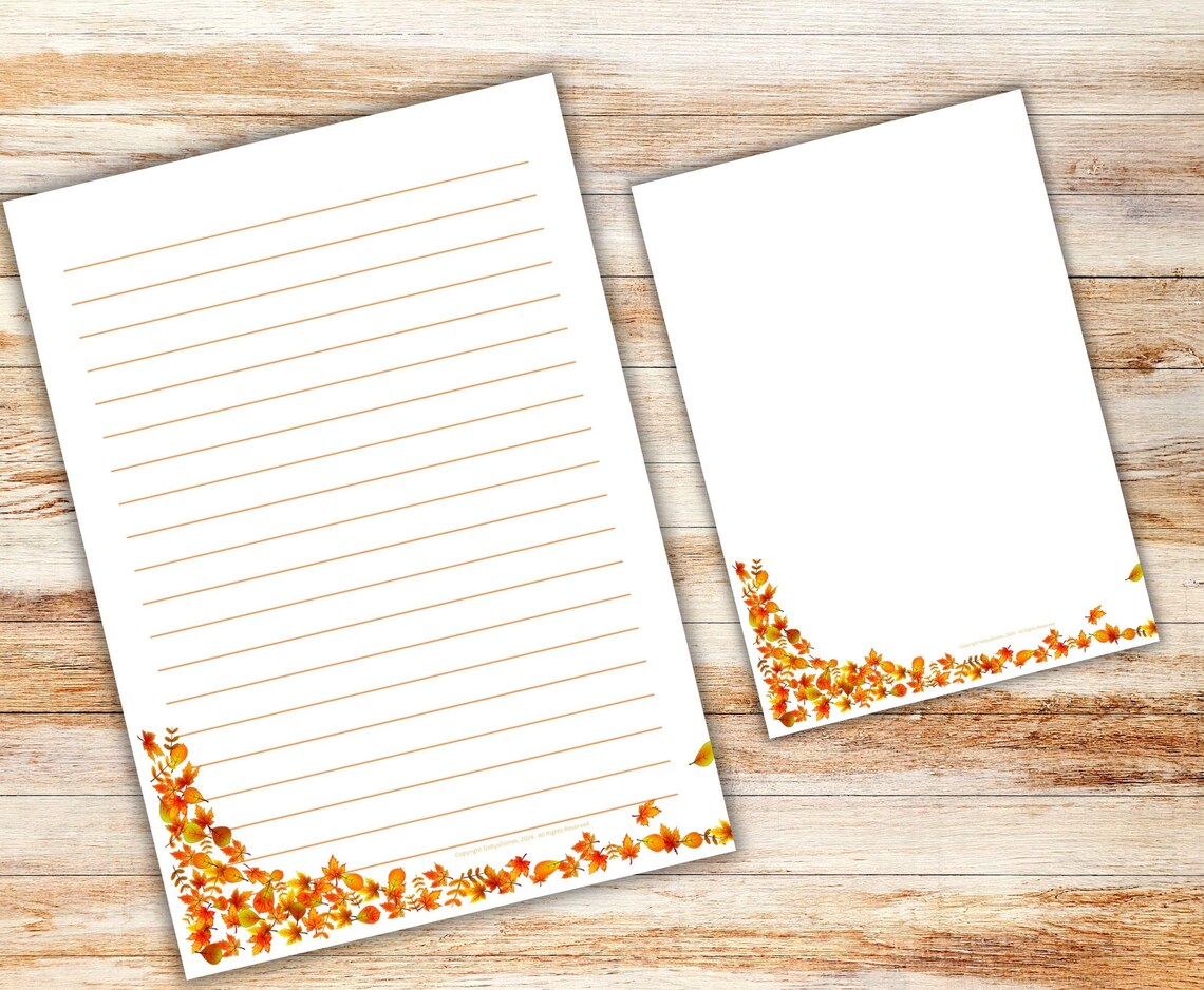Fall Leaves PRINTABLE Stationery Writing Paper Stationary Letter Lined ...