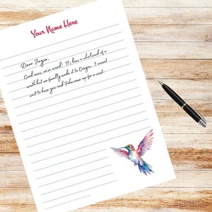 Hummingbird Personalized Printable Stationary W Envelope, Writing Paper ...