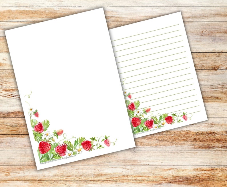 Strawberries Printable Stationary Set With Envelope, Writing Paper, US ...