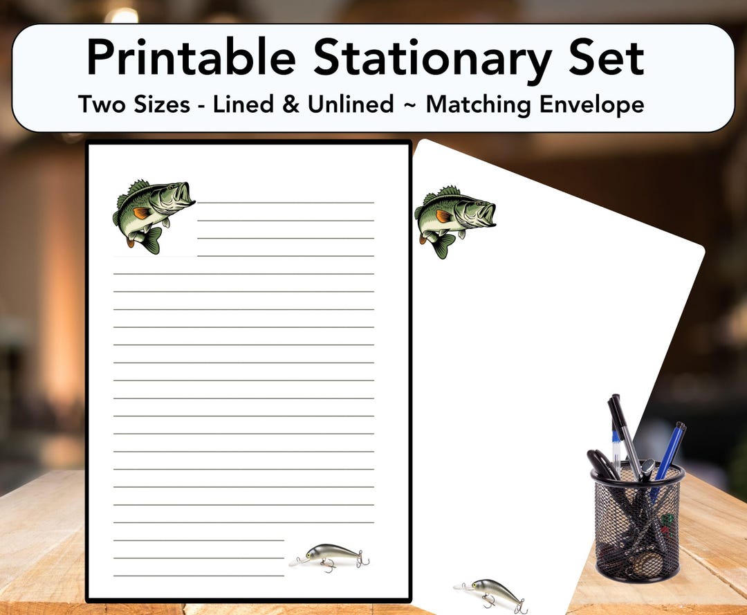 Bass Fishing PRINTABLE Stationery Writing Paper Stationary Letter Lined ...