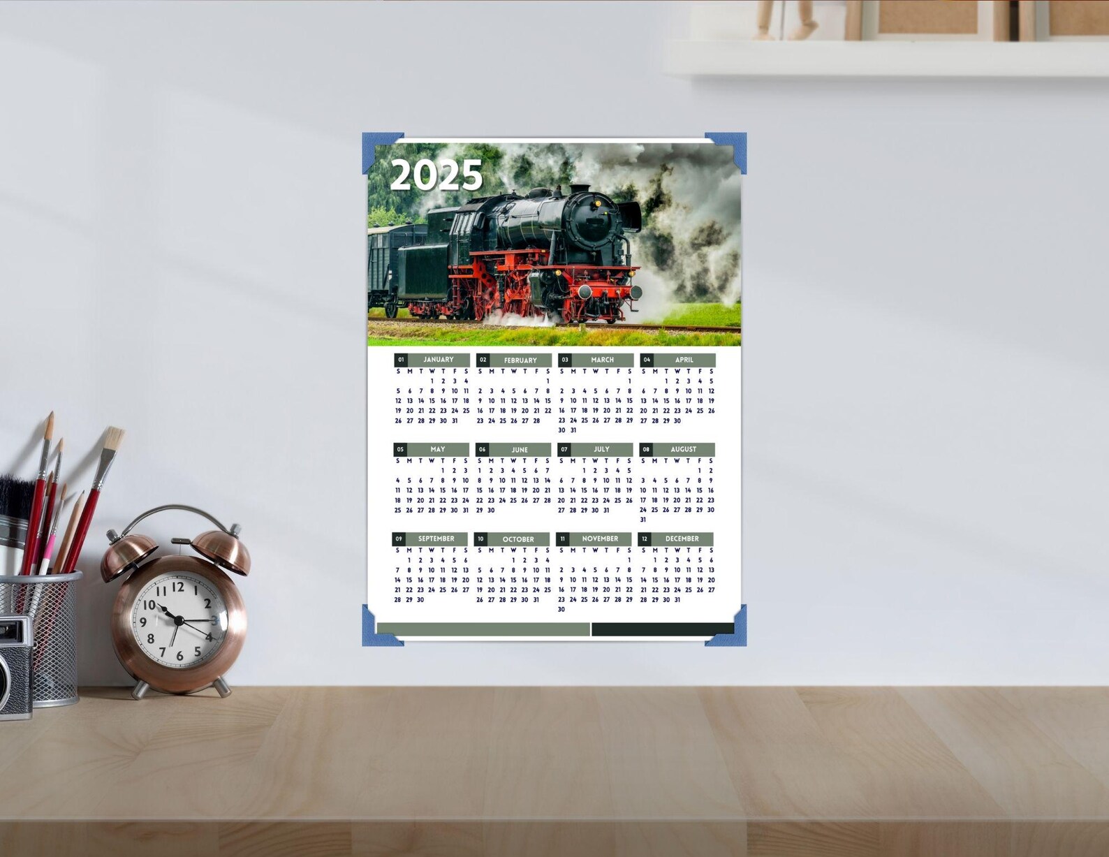 Steam Train PRINTABLE Wall Calendar Set Monthly Desk Calendar Year ...