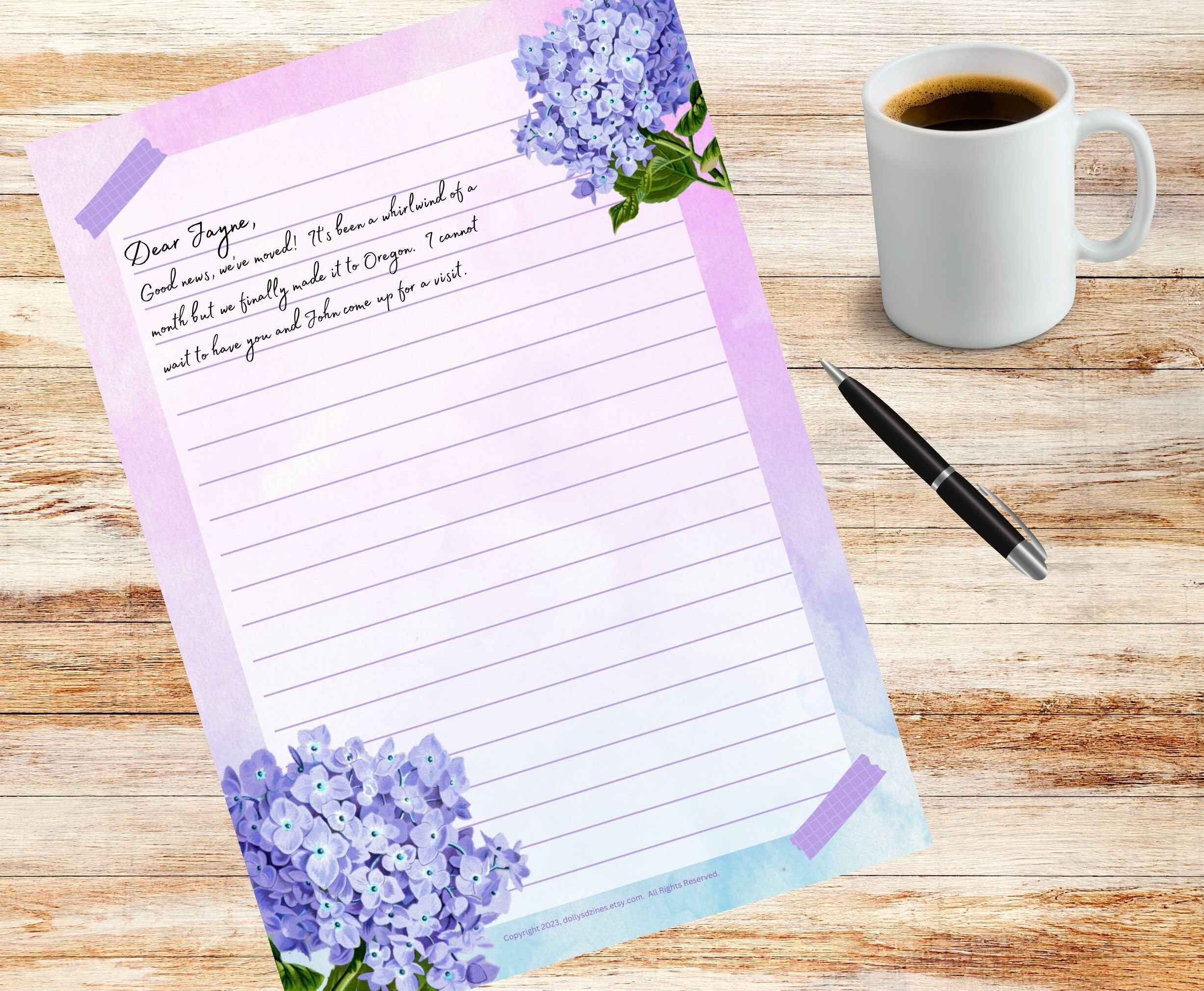 Hydrangea PRINTABLE Stationary Set With Envelope Printable Stationary ...