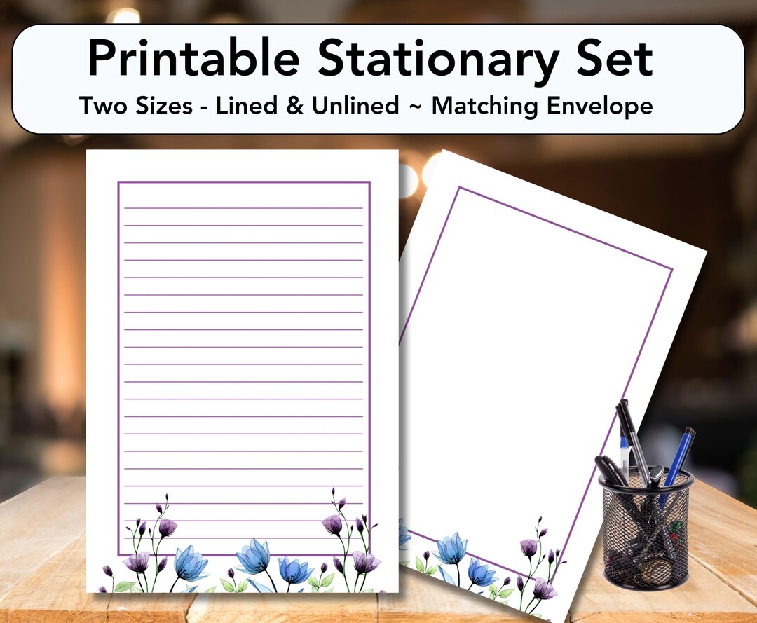 Purple Blue Flower PRINTABLE Stationery Writing Paper Stationary Letter ...