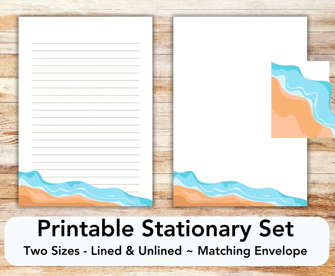 Beach PRINTABLE Stationery Summer Stationary Ocean Waves Sea Sand Dunes ...