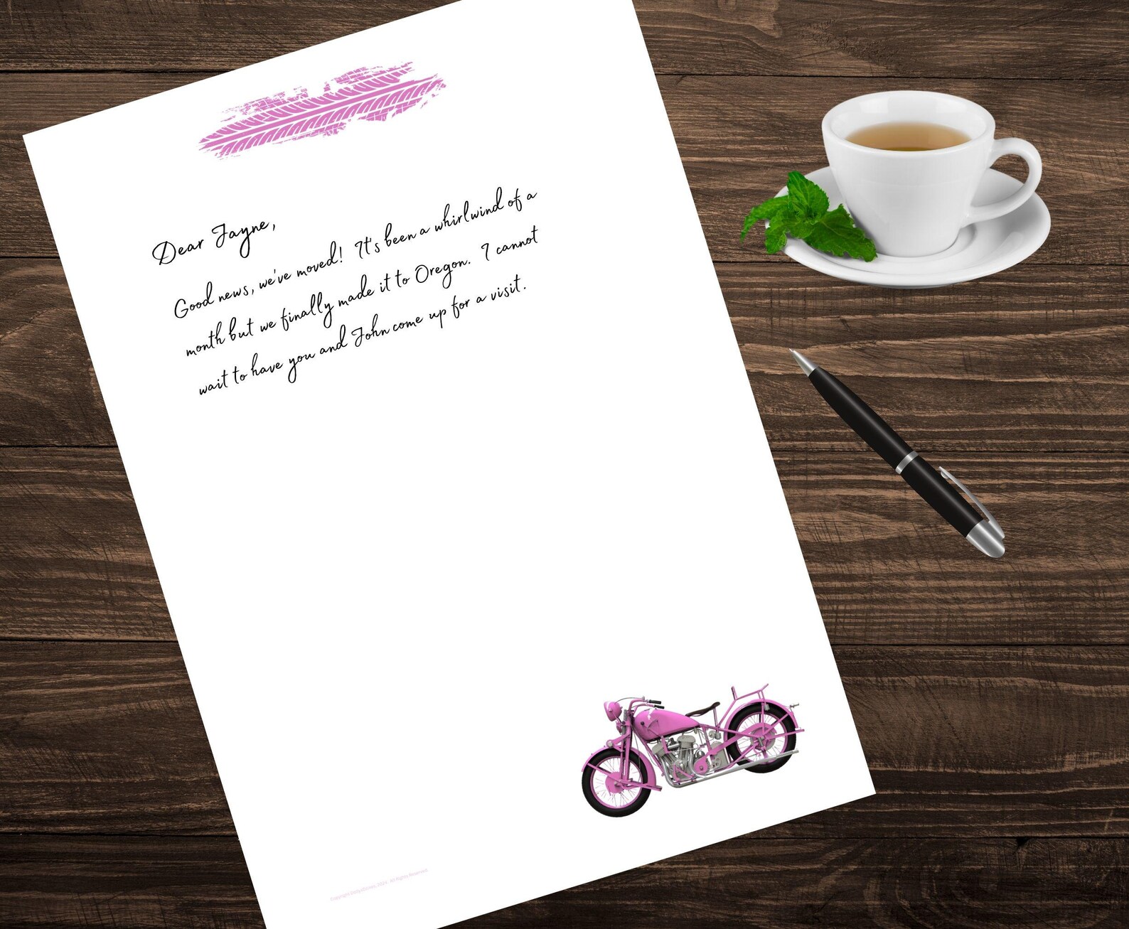 Pink Harley PRINTABLE Stationery Writing Paper Stationary Letter Lined ...