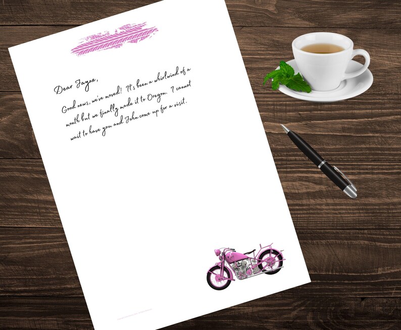 Pink Harley PRINTABLE Stationery Writing Paper Stationary Letter Lined ...