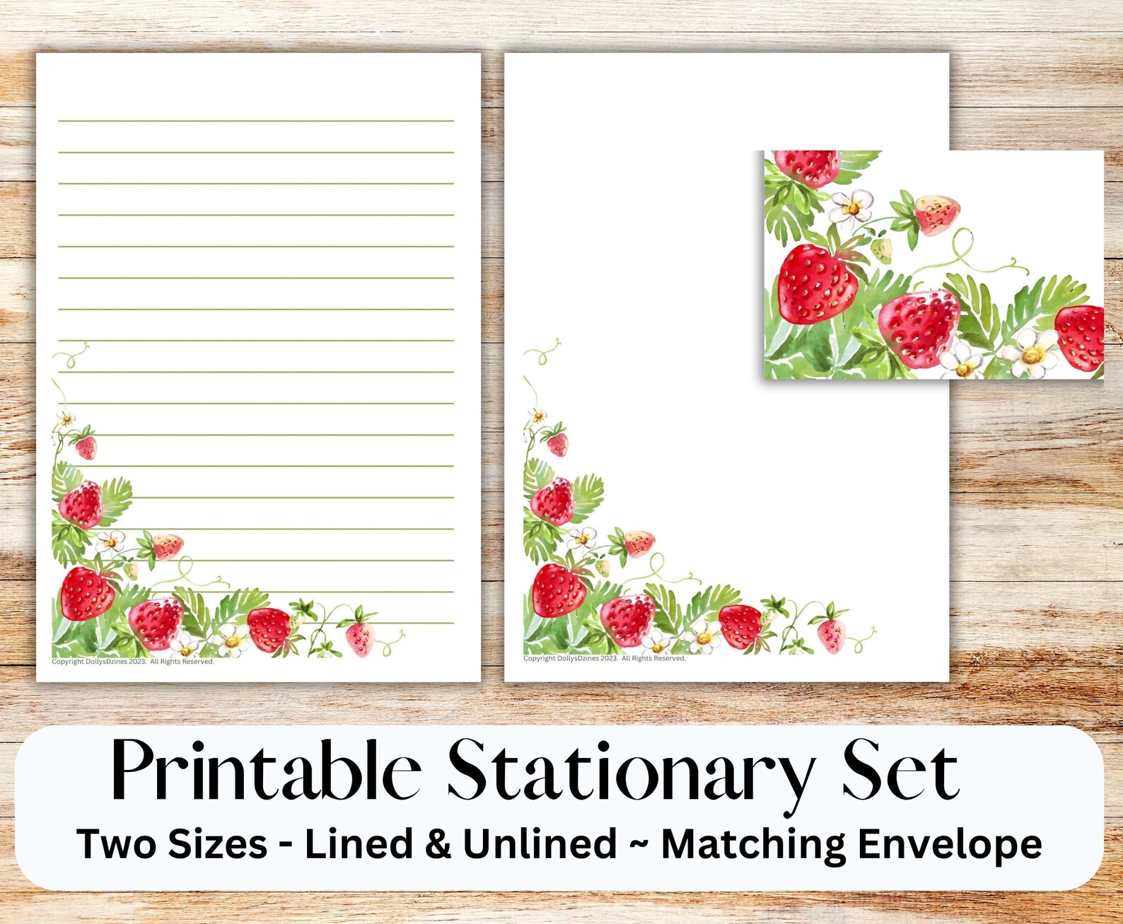 Strawberries Printable Stationary Set With Envelope, Writing Paper, US ...