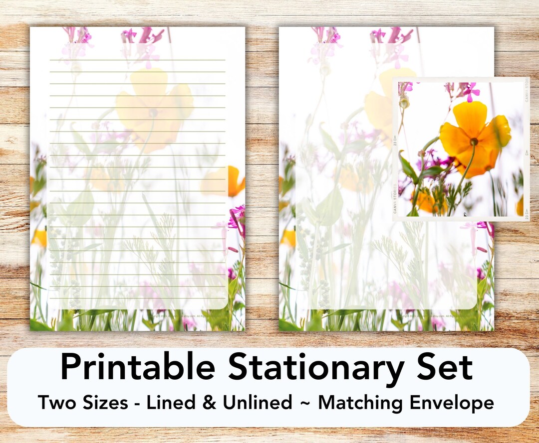 Poppy PRINTABLE Stationary Set With Envelope Printable Stationary Paper ...