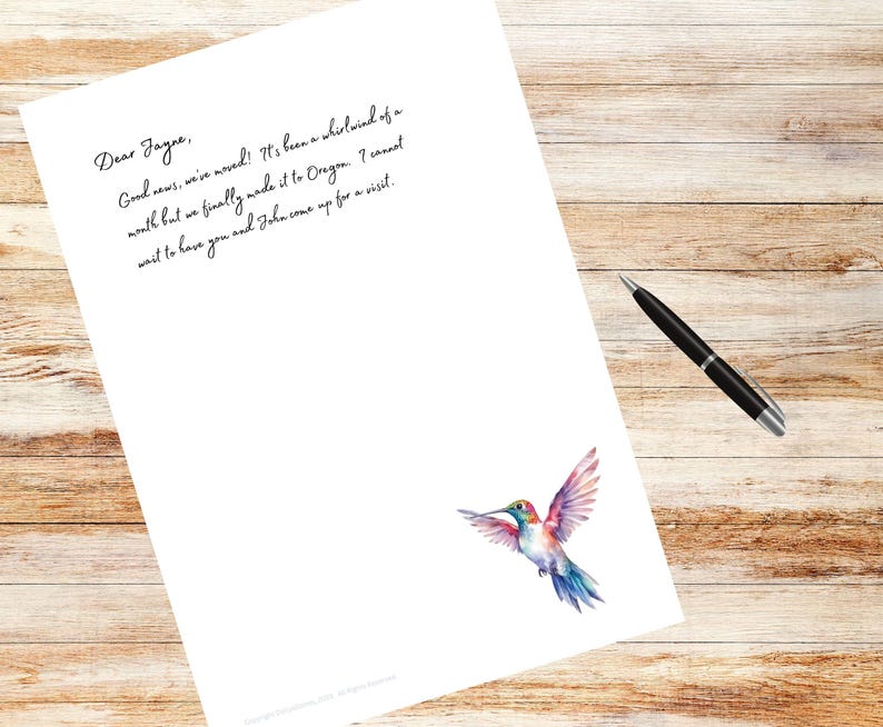 Hummingbird PRINTABLE Stationery With Envelope, Writing Paper, US ...