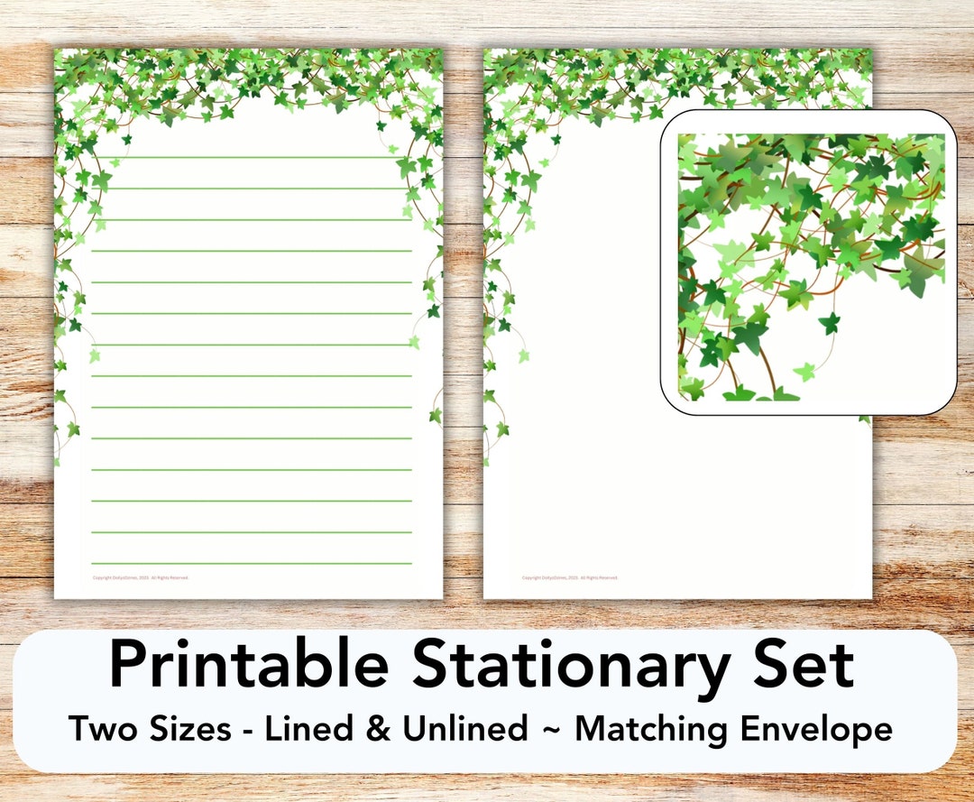 Ivy Printable Stationary Set With Envelope Writing Paper US - Etsy