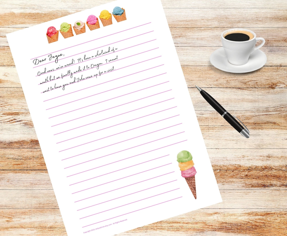 Ice Cream PRINTABLE Stationery Writing Paper Stationary Letter Writing ...
