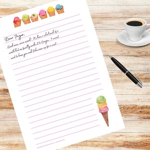 Ice Cream PRINTABLE Stationery Writing Paper Stationary Letter Writing ...