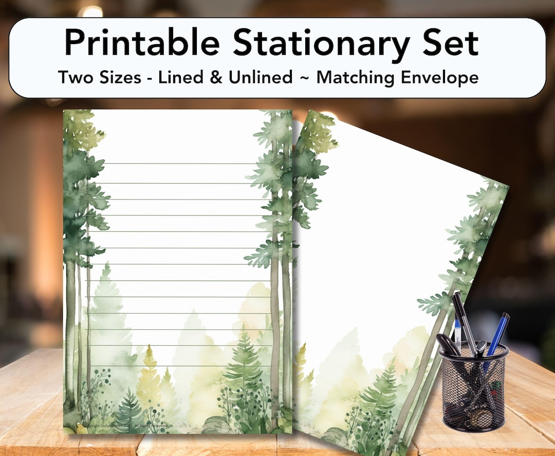 Forest Printable Stationary Set With Envelope, Writing Paper, US Letter ...