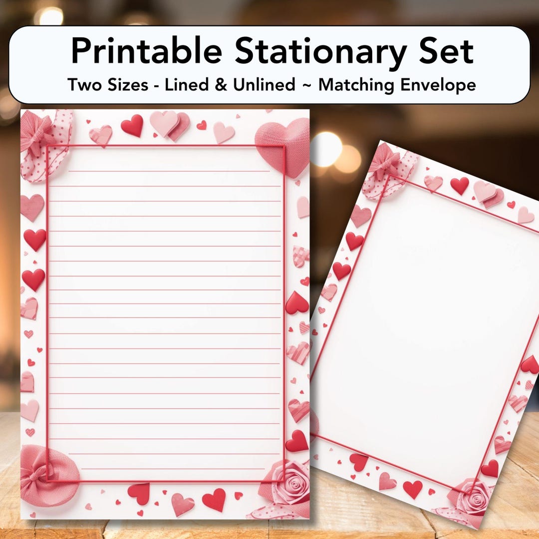 Hearts Printable Stationary Set | Lined | Unlined | Letter Paper ...
