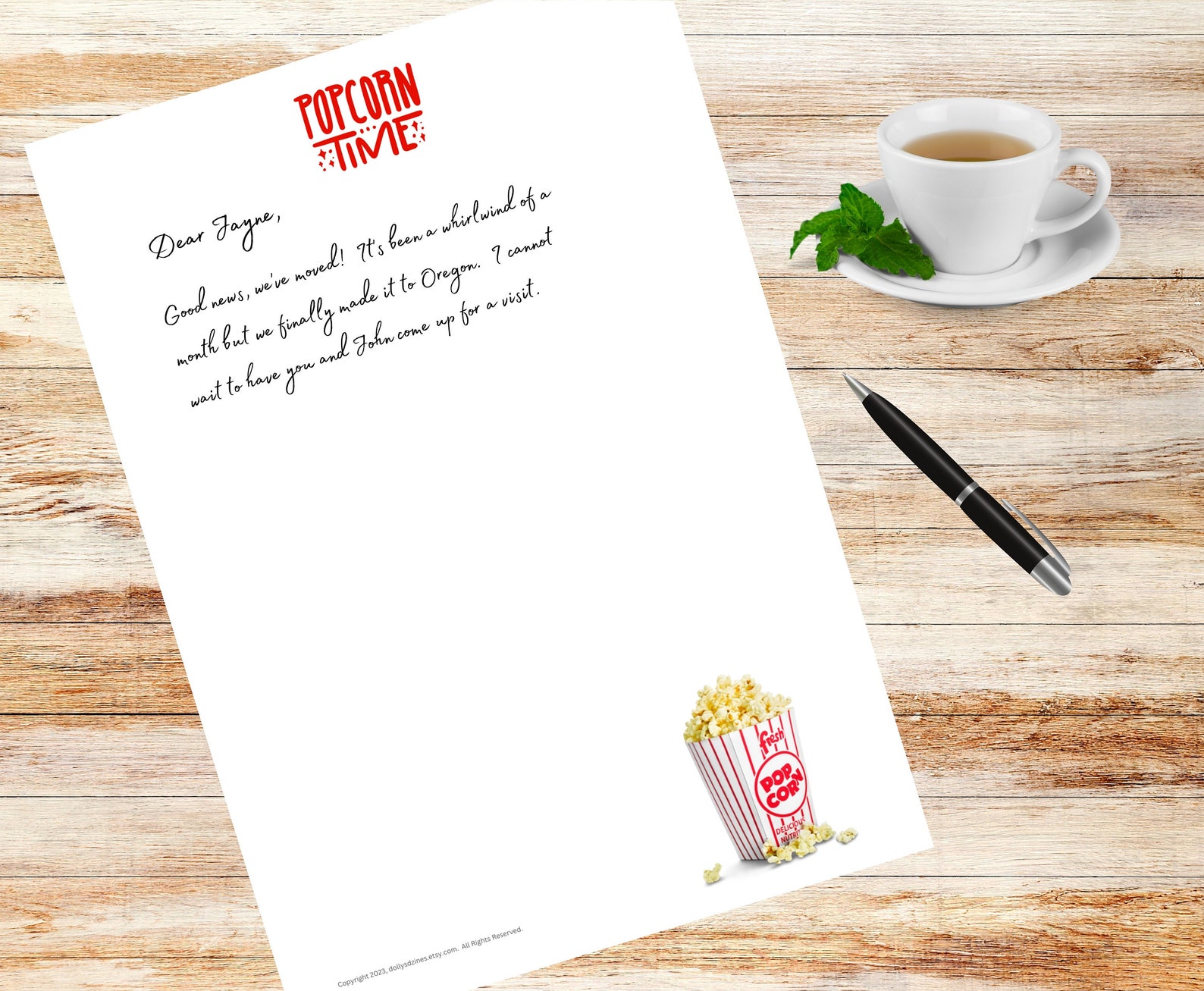 Popcorn PRINTABLE Stationary Set With Envelope Printable Stationary ...
