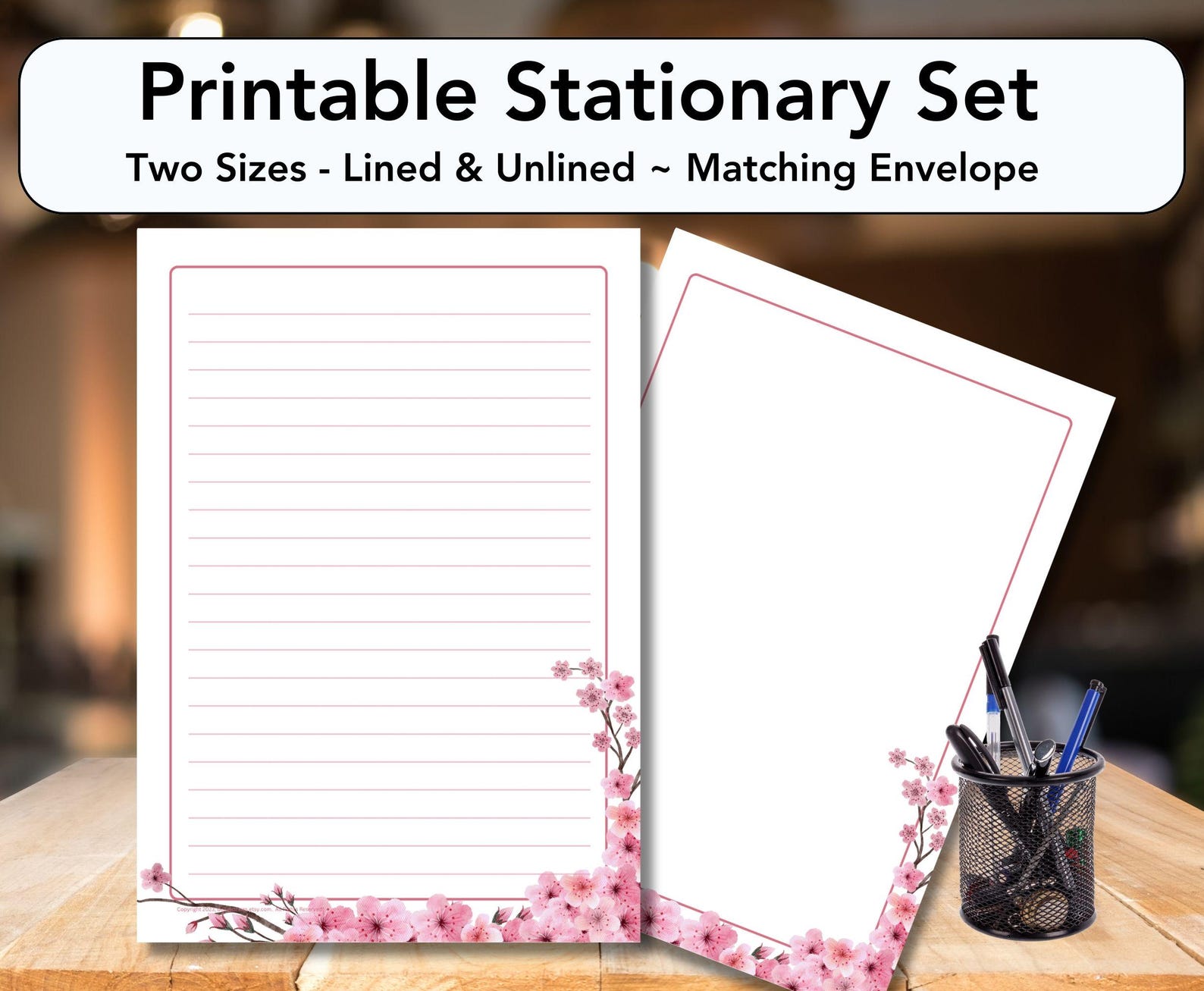 Cherry Blossom PRINTABLE Stationary Set With Envelope Printable ...