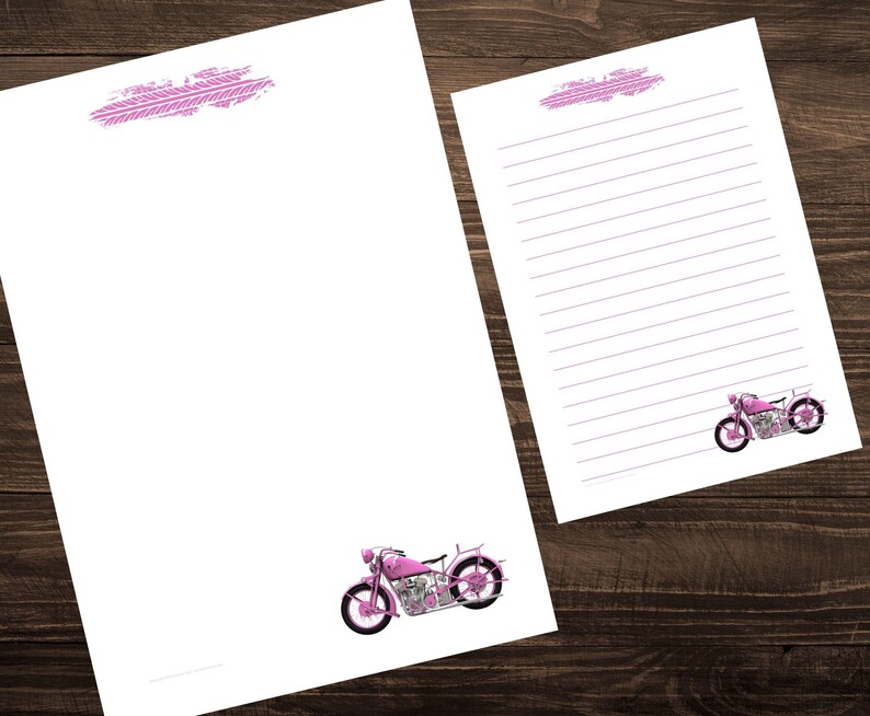Pink Harley PRINTABLE Stationery Writing Paper Stationary Letter Lined ...
