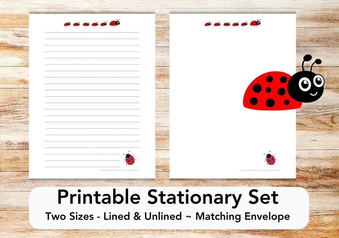 Ladybug Printable Stationary Set With Envelope Printable Stationary ...