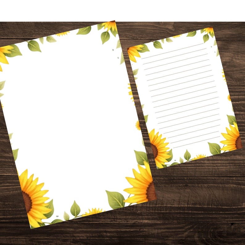 Sunflower PRINTABLE Stationery Writing Paper Stationary Letter Lined ...