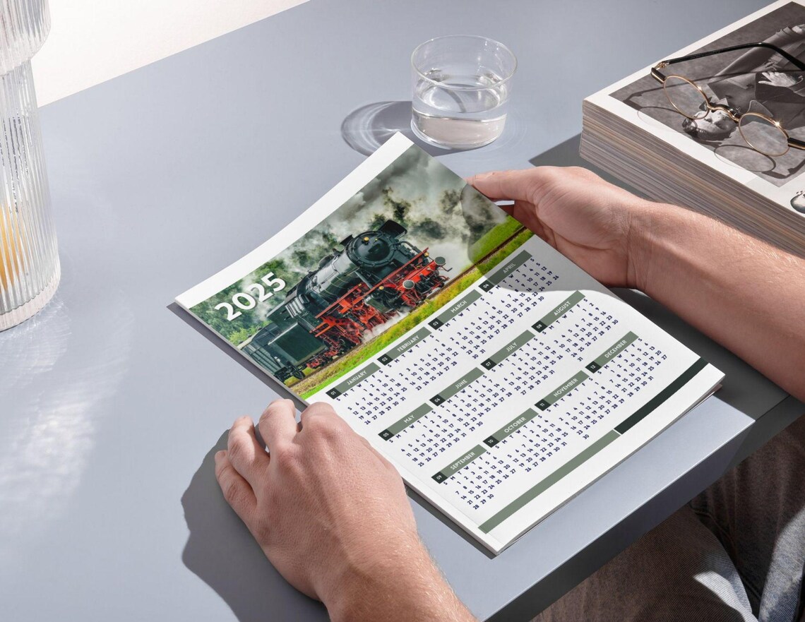 Steam Train PRINTABLE Wall Calendar Set Monthly Desk Calendar Year ...