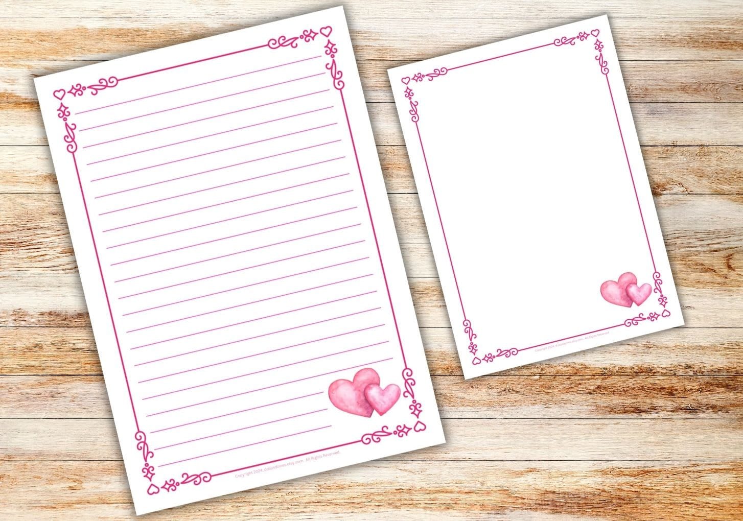 Heart Stationary Valentines Day Stationary Printable Stationary Set ...