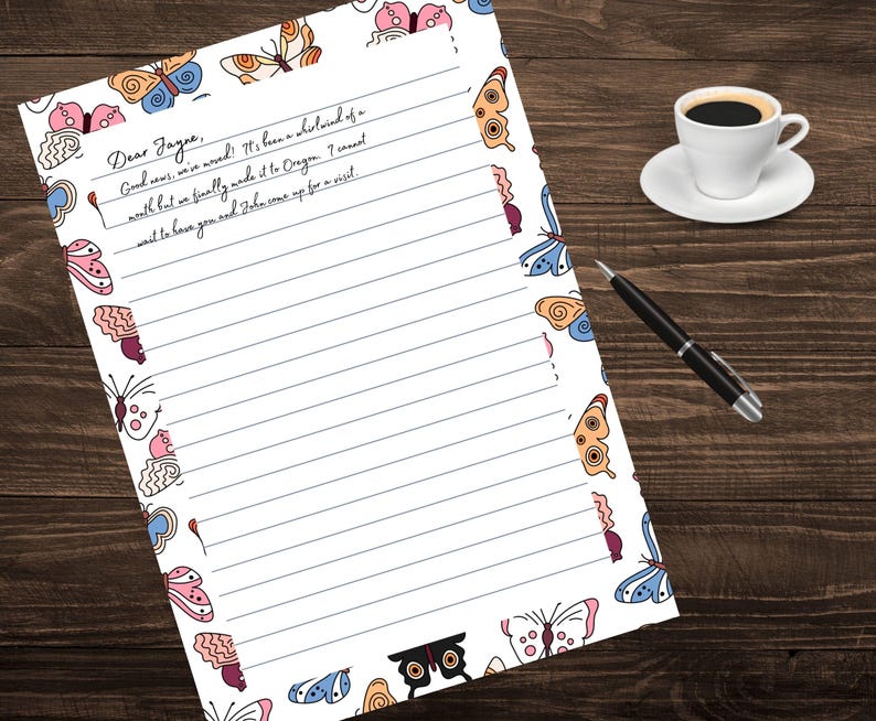 Butterflies PRINTABLE Stationery Writing Paper Stationary Letter Lined ...