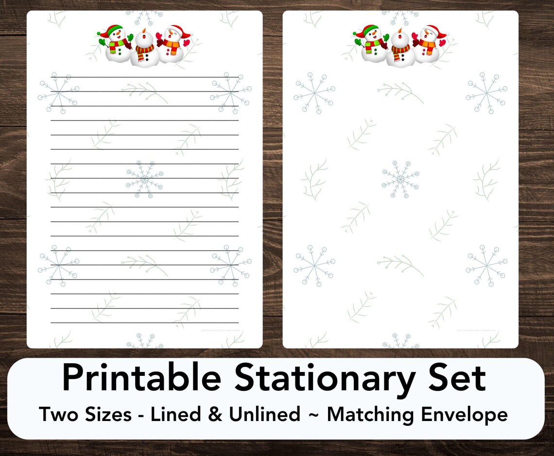 Snowman PRINTABLE Stationery Writing Paper Stationary Letter Lined ...