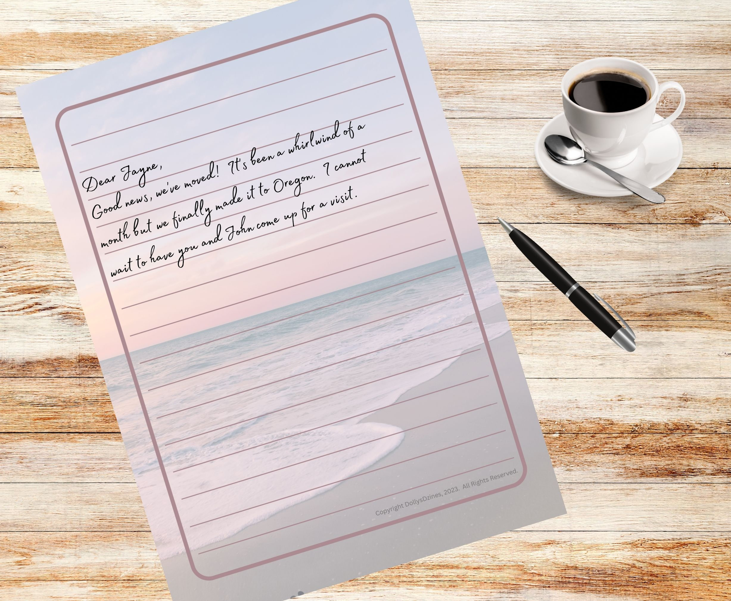 Beach Sunset Printable Stationary Set With Envelope, Writing Paper, US ...