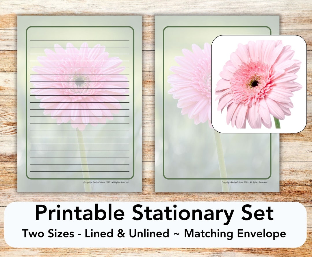 Flower Printable Stationery Set With Envelope, Writing Paper, US Letter ...