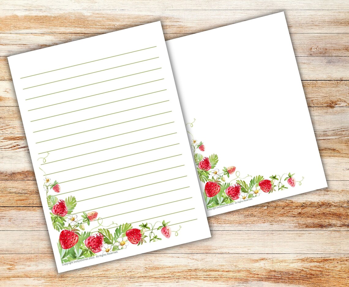 Strawberries Printable Stationary Set With Envelope, Writing Paper, US ...