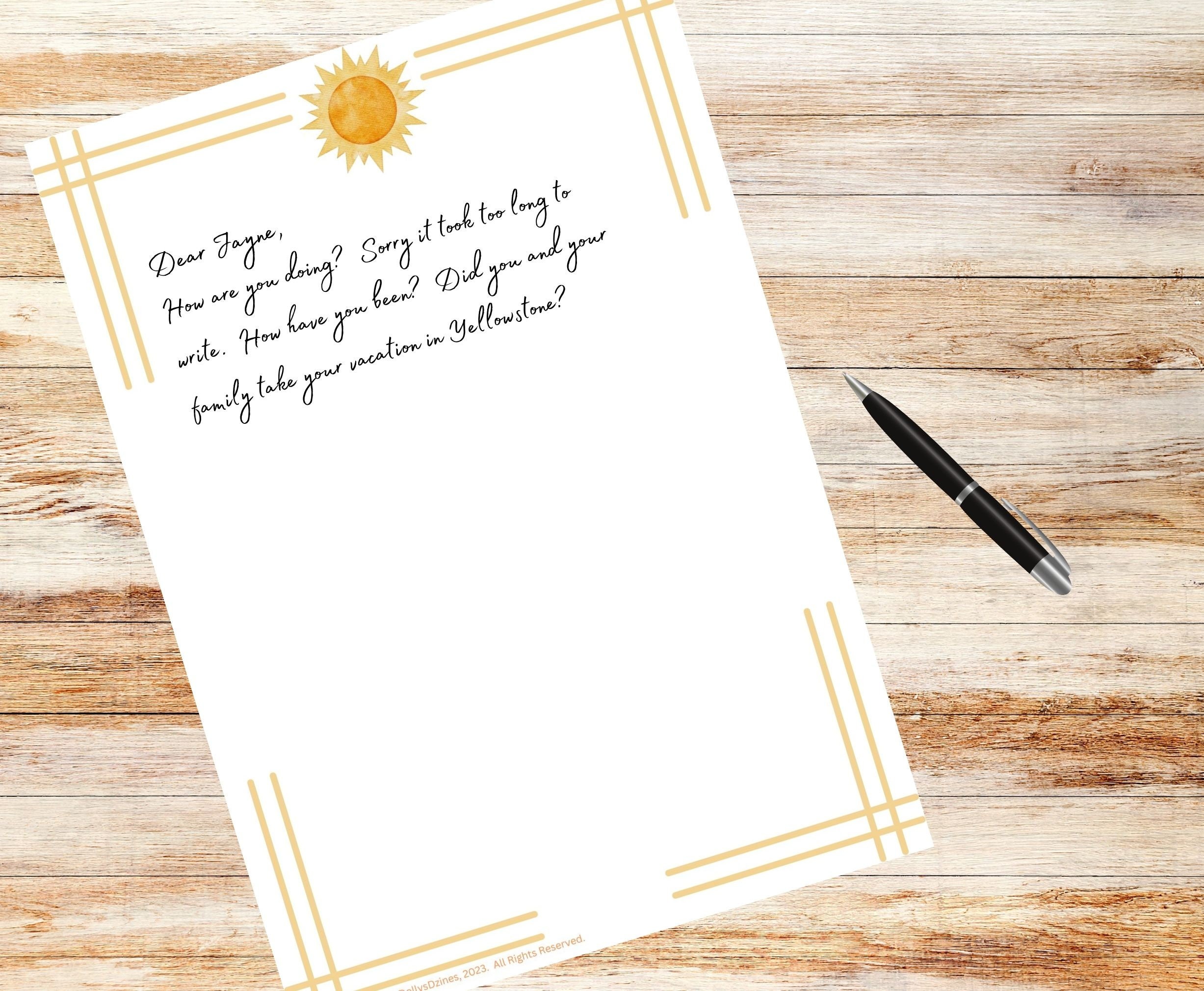 Sunshine Printable Stationary Set With Envelope, Writing Paper, US ...