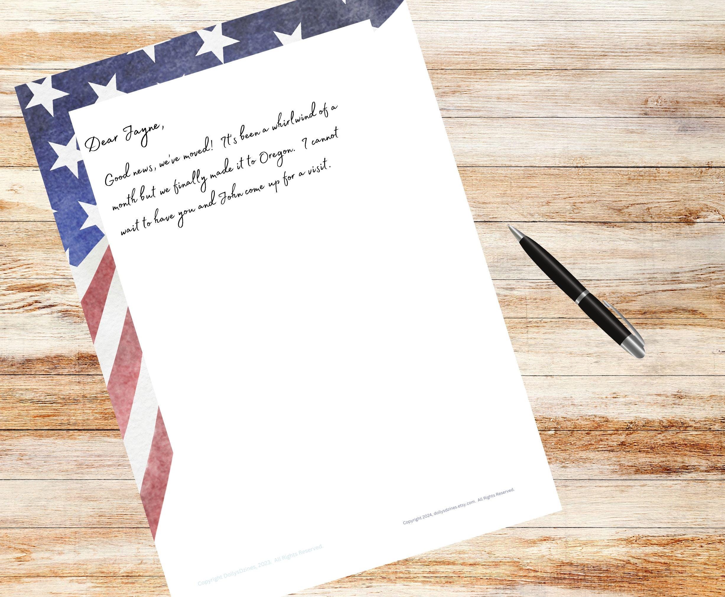 American Flag PRINTABLE Stationery Writing Paper Stationary Letter ...