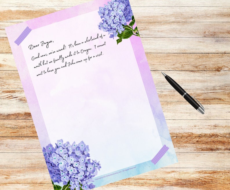 Hydrangea PRINTABLE Stationary Set With Envelope Printable Stationary ...