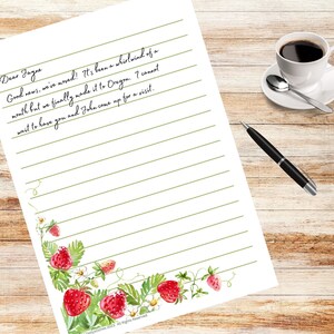 Strawberries Printable Stationary Set With Envelope, Writing Paper, US ...