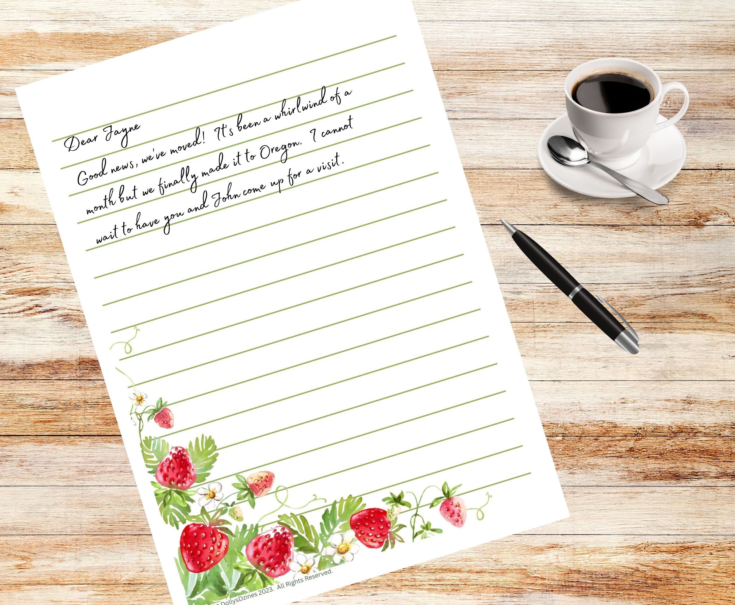 Strawberries Printable Stationary Set With Envelope, Writing Paper, US ...