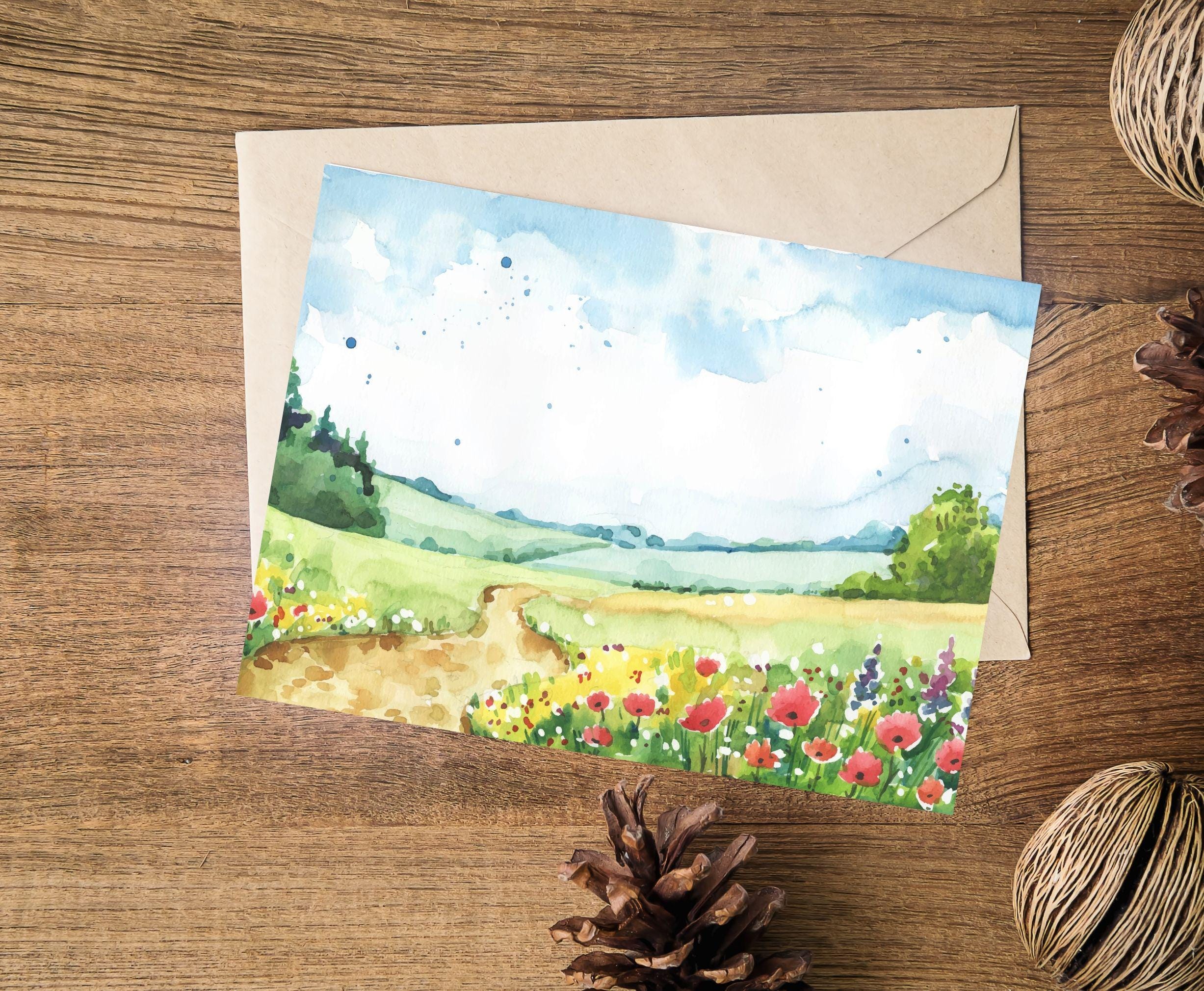 Flower Field Printable Note Card Set, Watercolor, 9 Different Messages ...