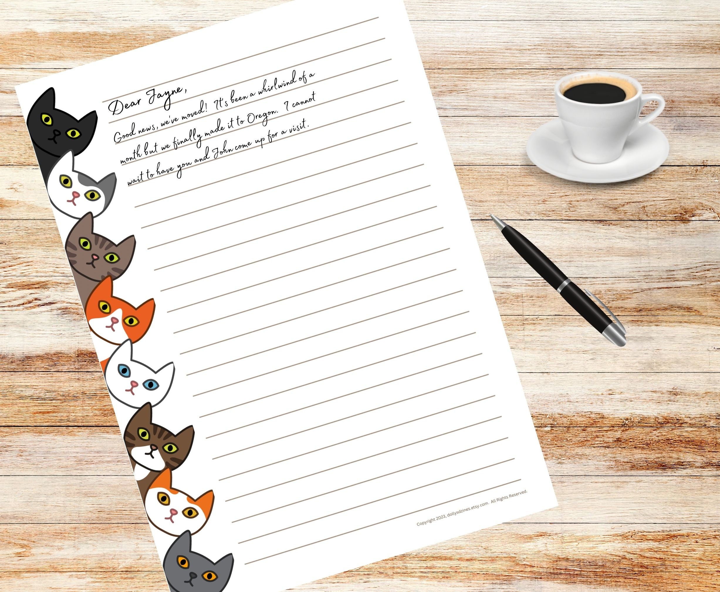 Cats PRINTABLE Stationary Set With Envelope Printable Stationary Paper ...