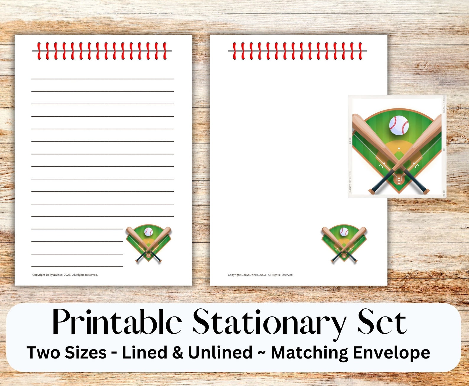 Baseball Printable Stationary Set With Envelope, Writing Paper, US ...