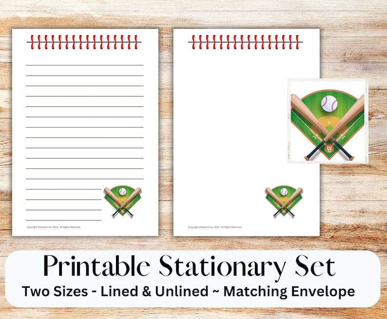 Baseball Printable Stationary Set With Envelope, Writing Paper, US ...