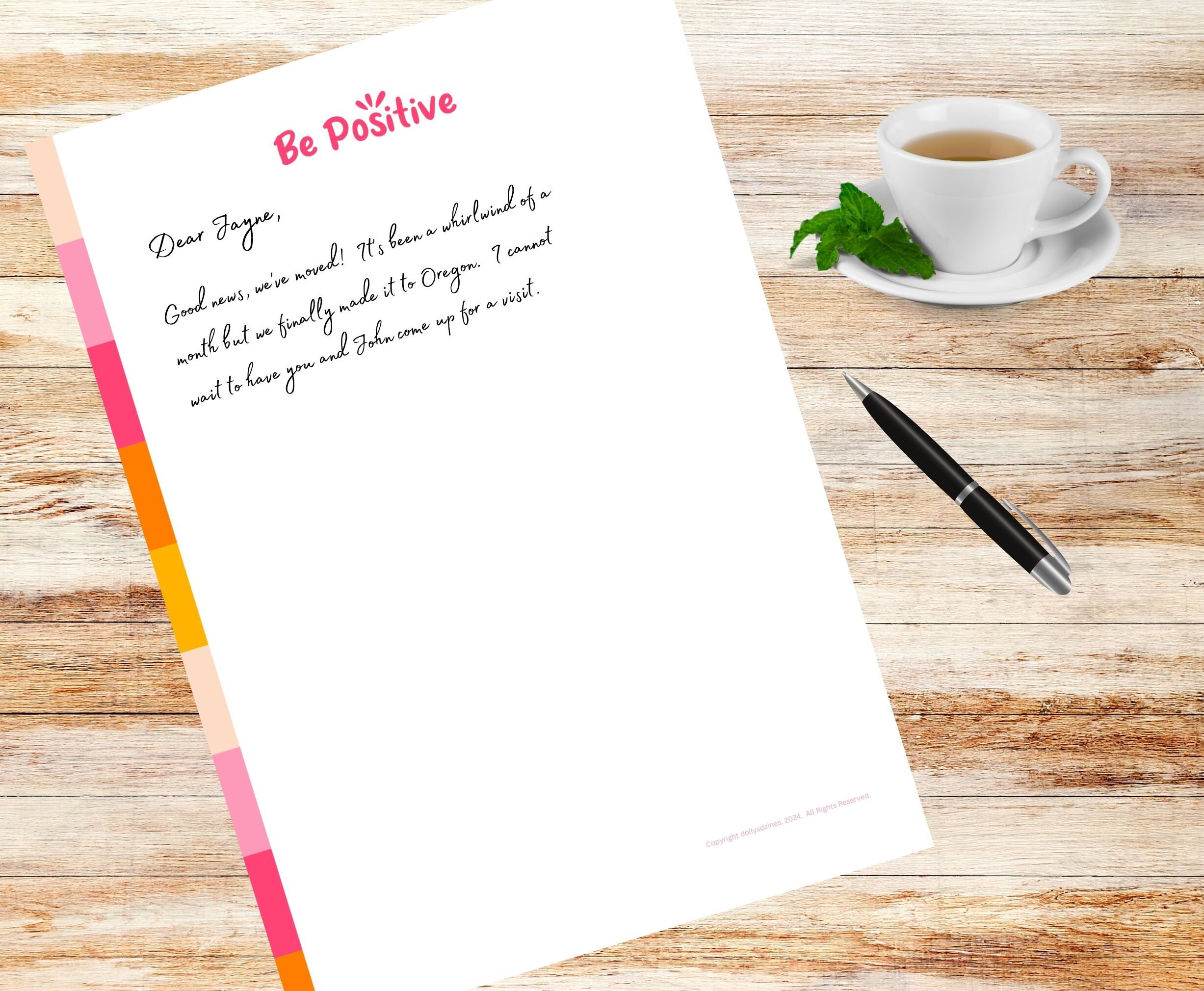 Be Positive PRINTABLE Stationery Writing Paper Stationary Letter ...